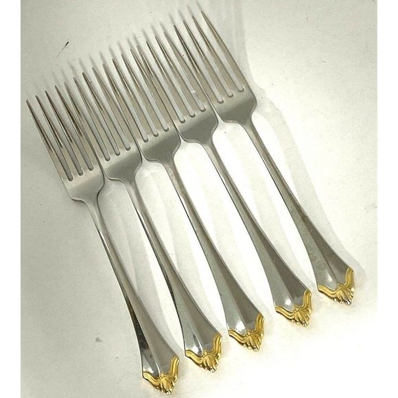 Oneida | Dining | Community By Oneida Golden Kenwood 5 Dinner Forks Stainless Golden Tip Handle ...
